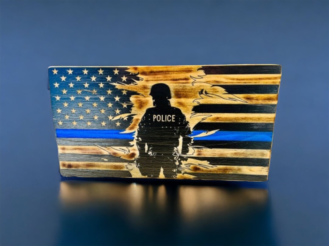 Custom Wooden Police Flag Handcrafted Thin Blue Line Flag for Law ...