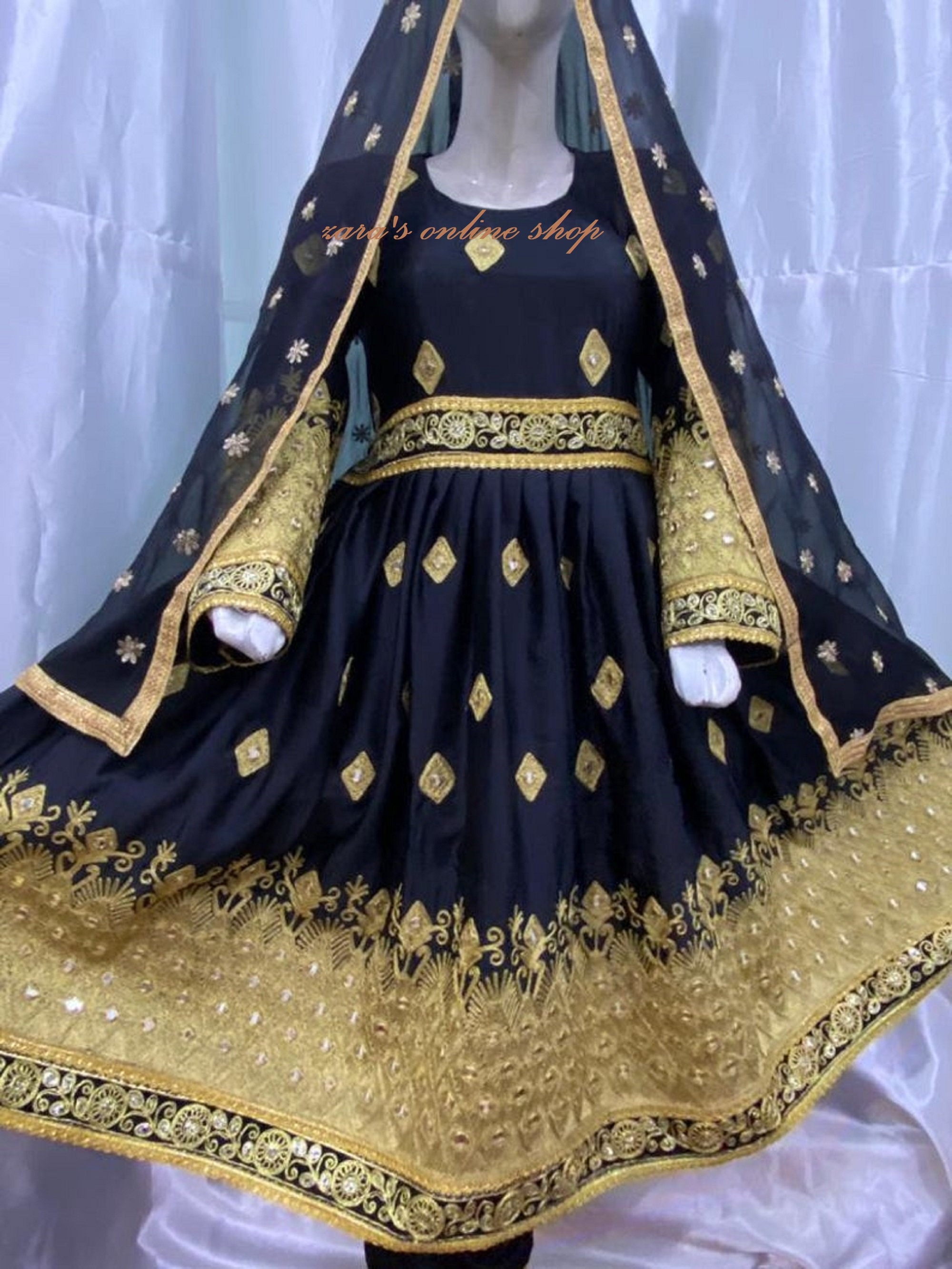Afghan Kuchi Handmade Traditional Black Dress With Golden - Etsy UK