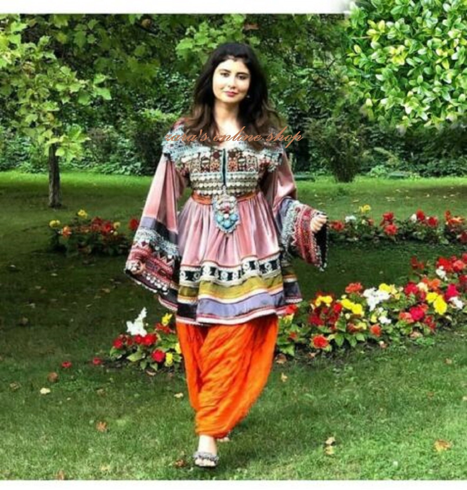 Afghan Kuchi Handmade Triditional Pink and Orange Dress - Etsy