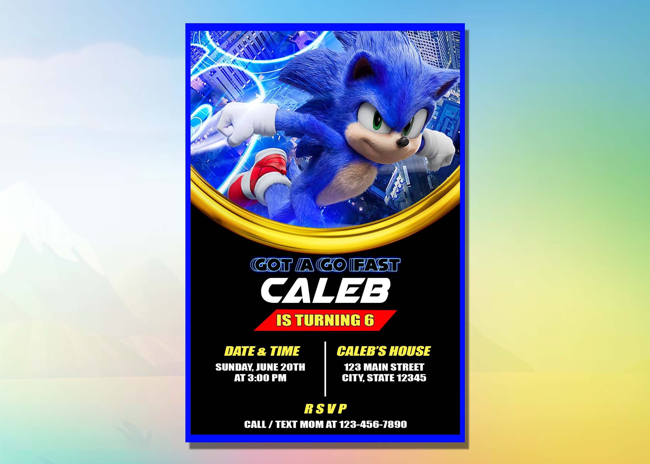 Sonic Birthday Invitation Template Free Thank You Tag Editable P