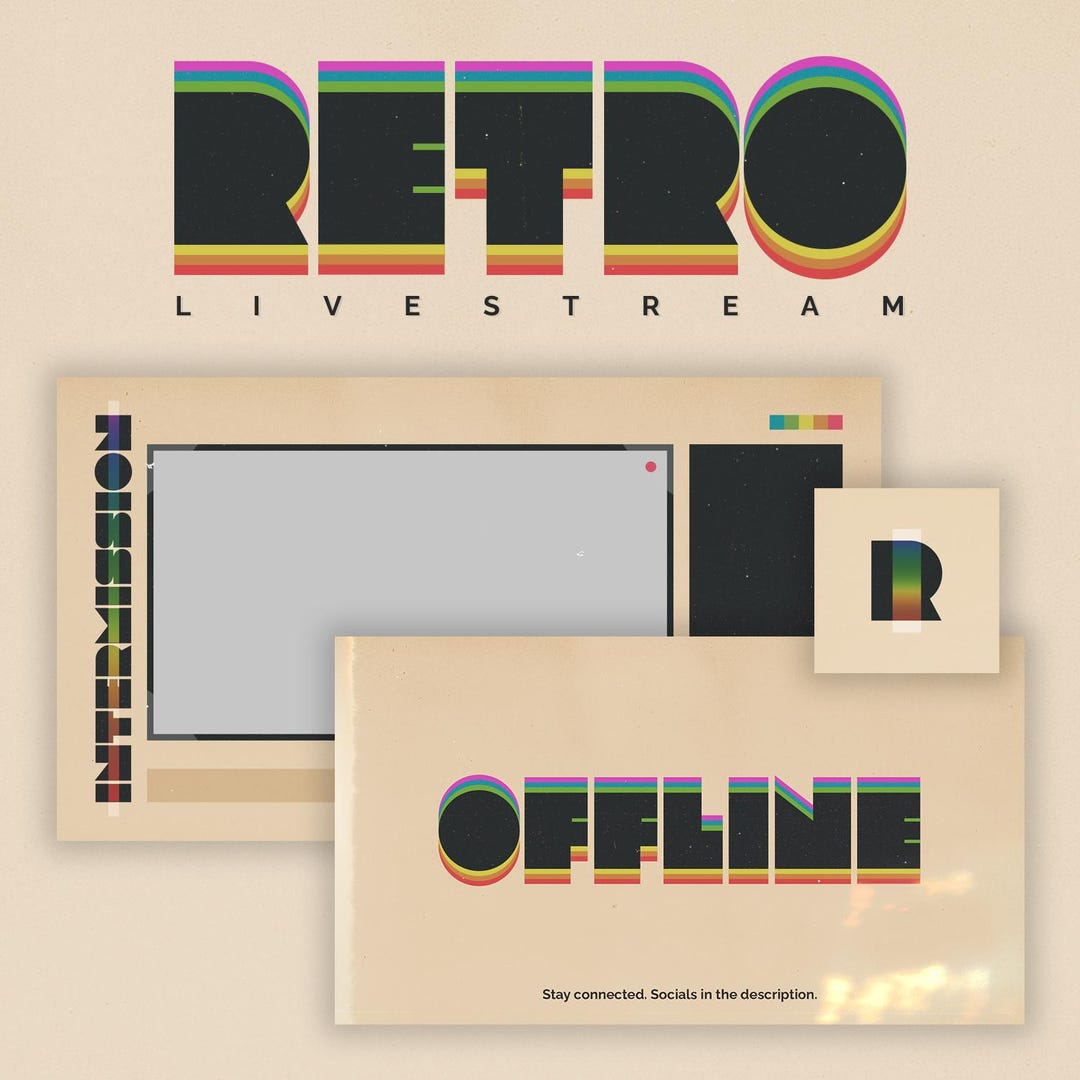 Static 70s Retro Twitch Pack | Livestream Overlays, Scenes, Panels ...