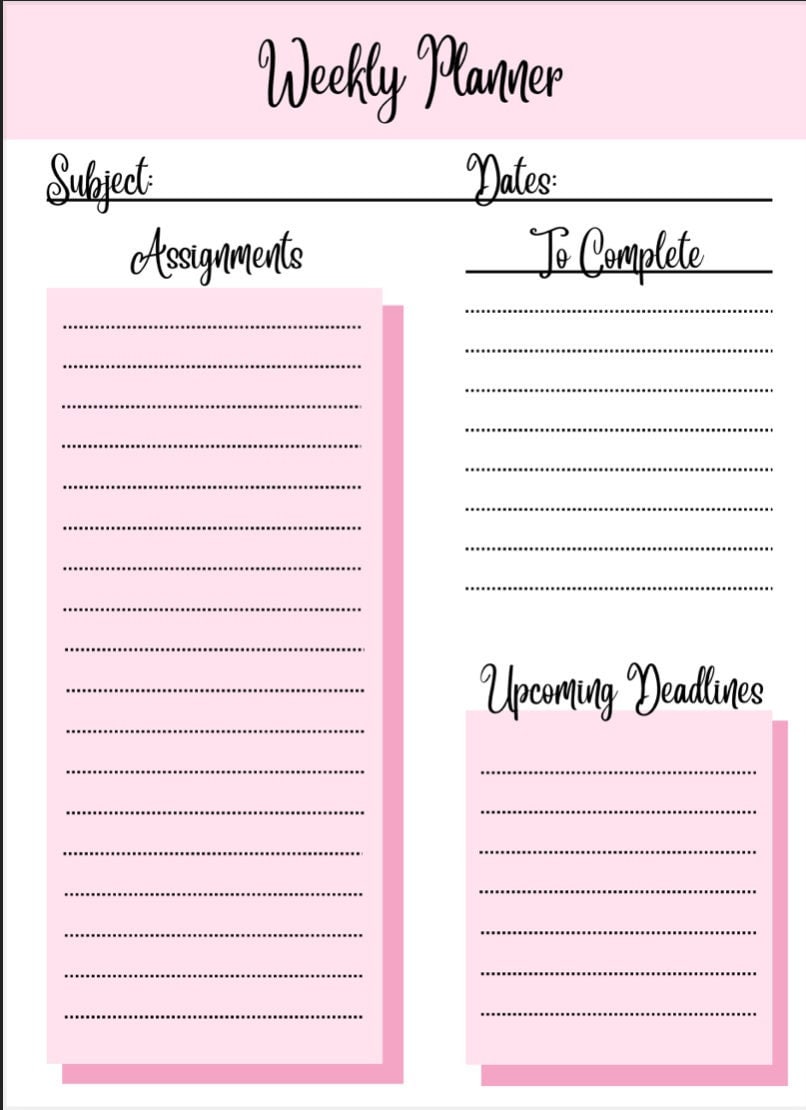 Academic Planner - Weekly, Subject/color Coordinated - Etsy
