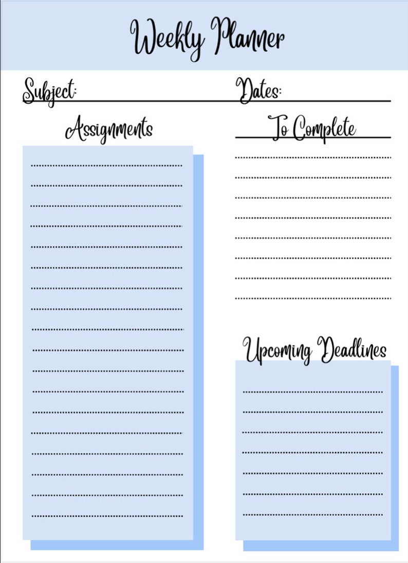Academic Planner - Weekly, Subject/color Coordinated - Etsy
