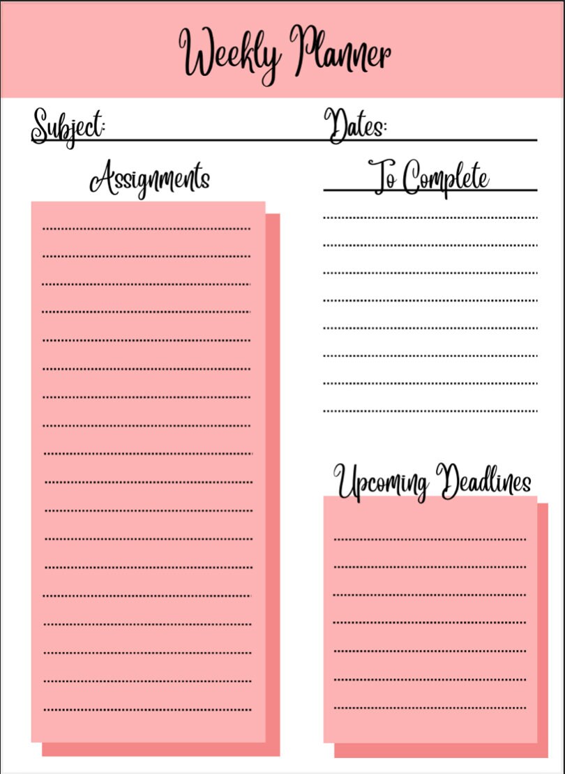 Academic Planner - Weekly, Subject/color Coordinated - Etsy