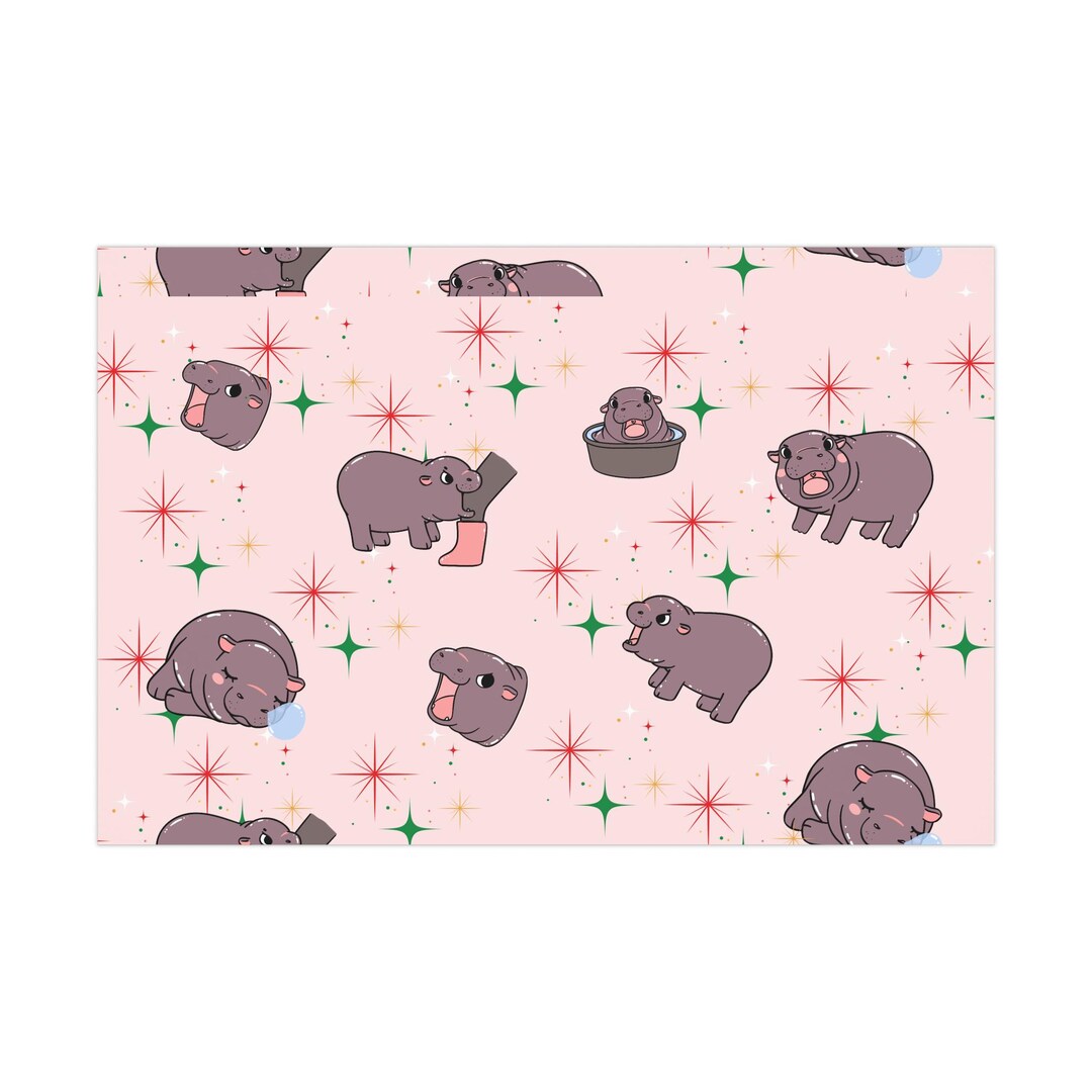Moo Deng Baby Hippo Premium Holiday Wrapping Paper High-quality Fine ...
