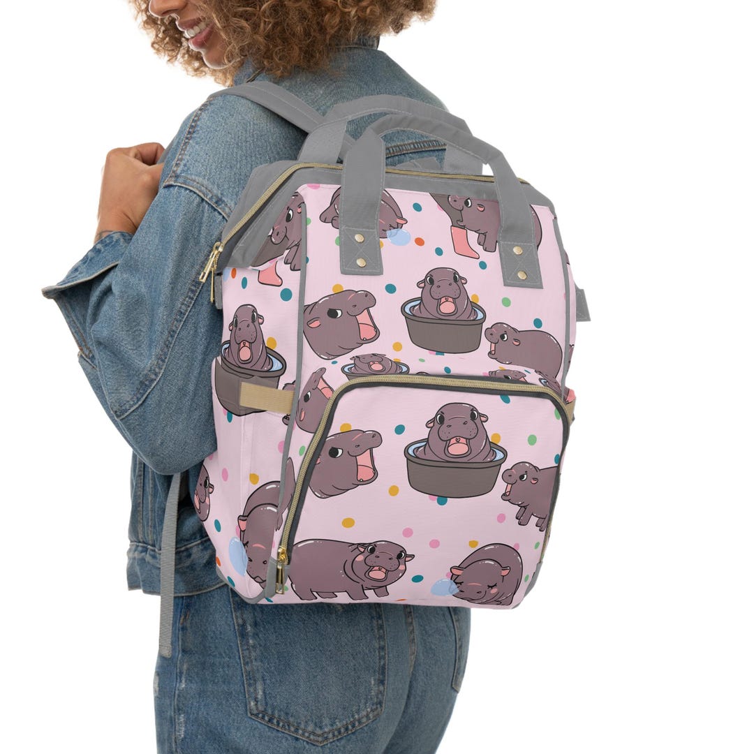 Moo Deng Baby Hippo Trendy Multi-purpose Diaper Backpack Lightweight ...