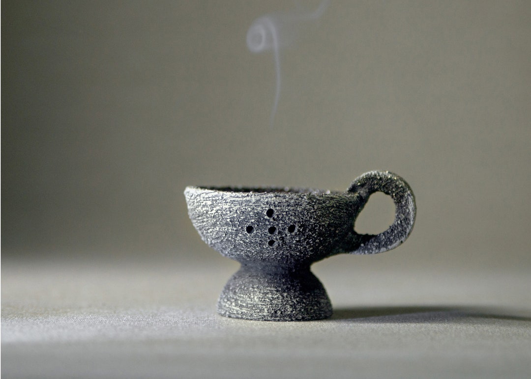 Handmade Dark Grey Ceramic Censer Stoneware Clay Home Use Hand Held ...