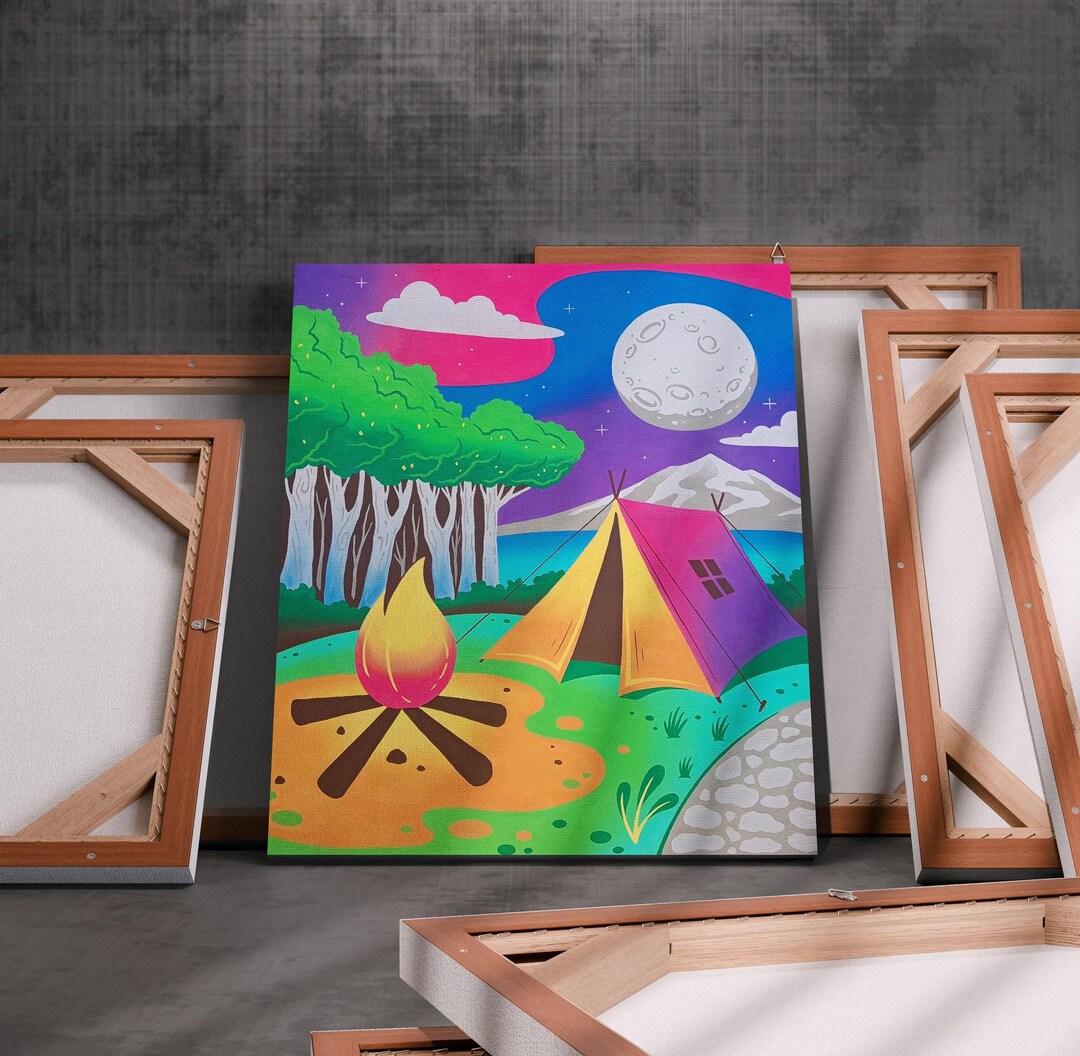 Campfire Night Acrylic Painting: Original Contemporary Art - Etsy