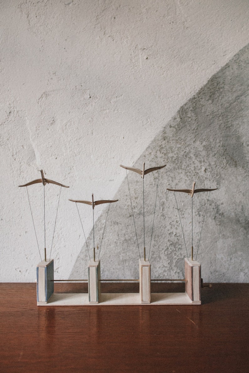 Wooden Automaton Flock of Four Birds Flying Parallel Mechanical Bird ...