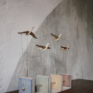 Wooden Automaton Flock of Four Birds Flying Parallel Mechanical Bird ...