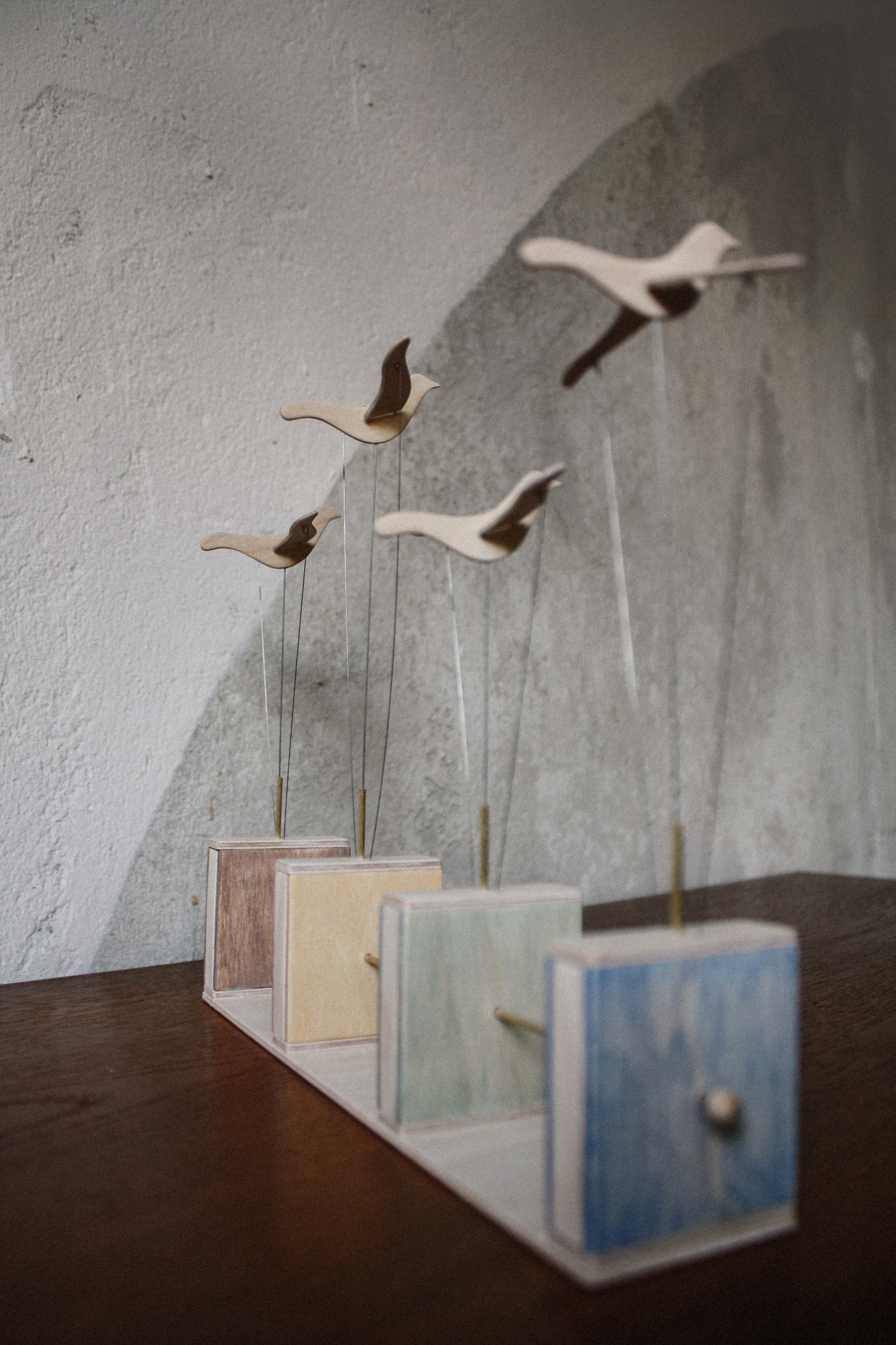 Wooden Automaton Flock of Four Birds Flying Parallel Mechanical Bird ...
