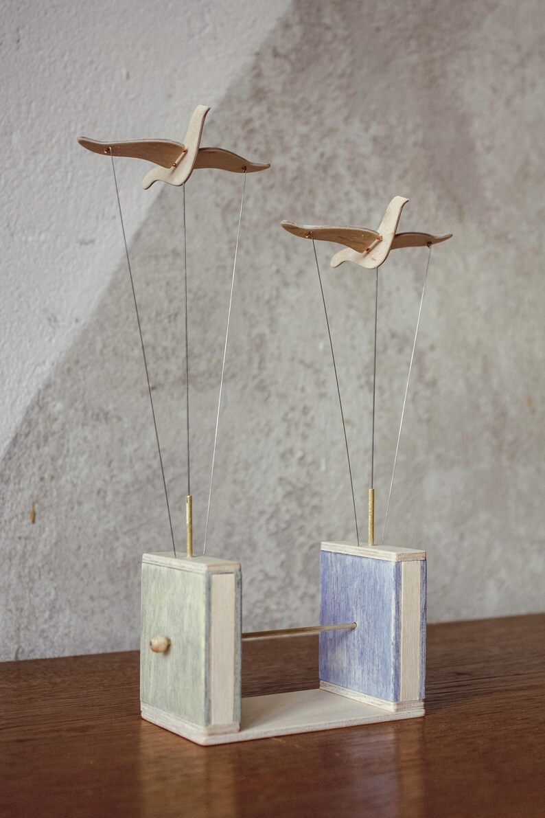 Wooden Crank Birds Pair of Birds Automaton Flying Bird 2 Birds Parallel ...