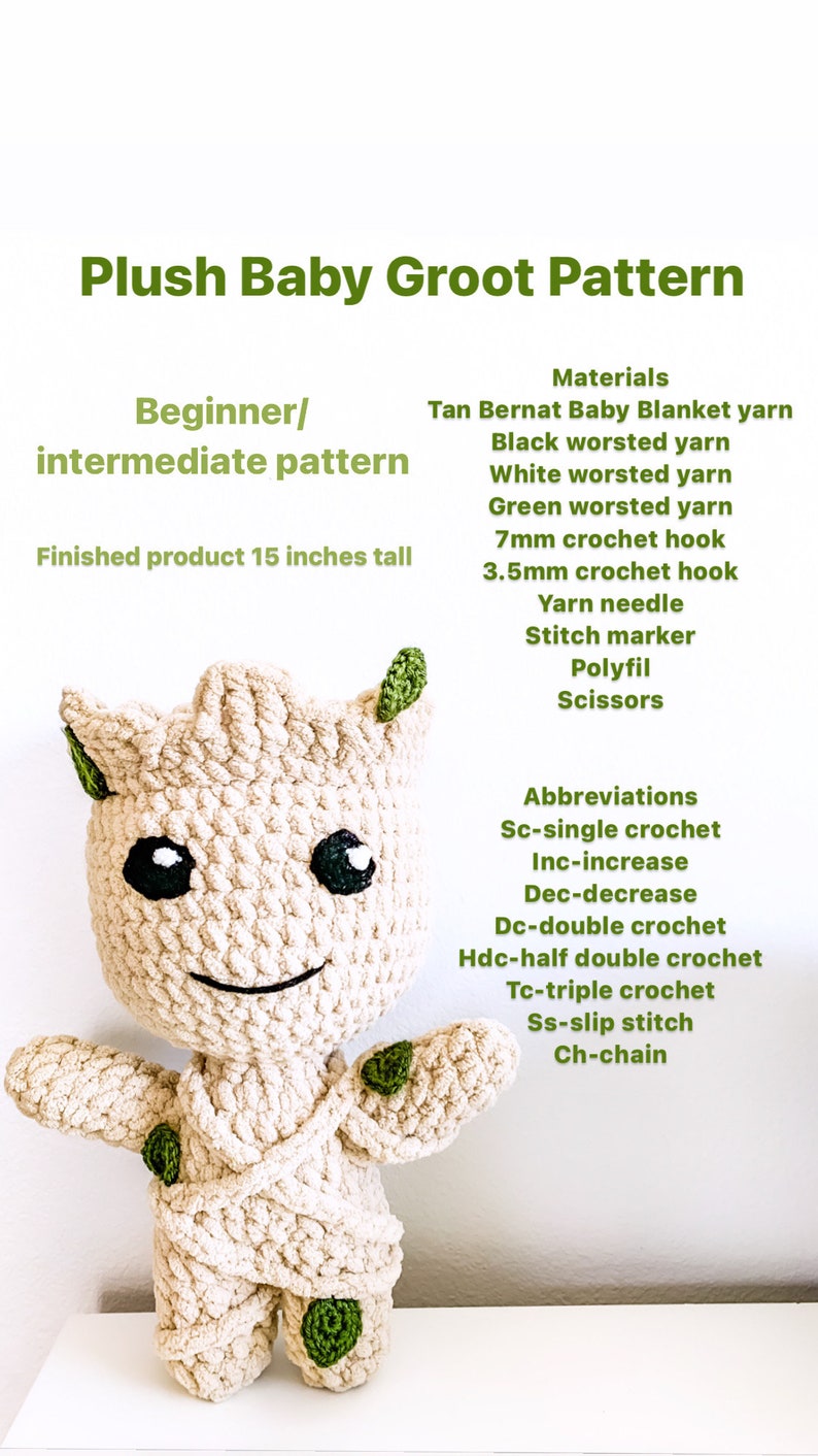Baby Groot Plushie Crochet Pattern PDF - Etsy