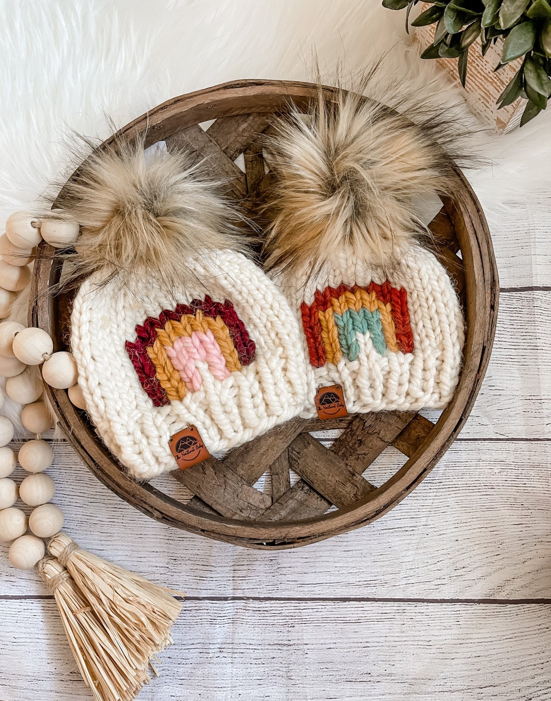 Knit Baby Hat With Rainbow, Jumbo Pom Hat, Baby Announcement Prop ...