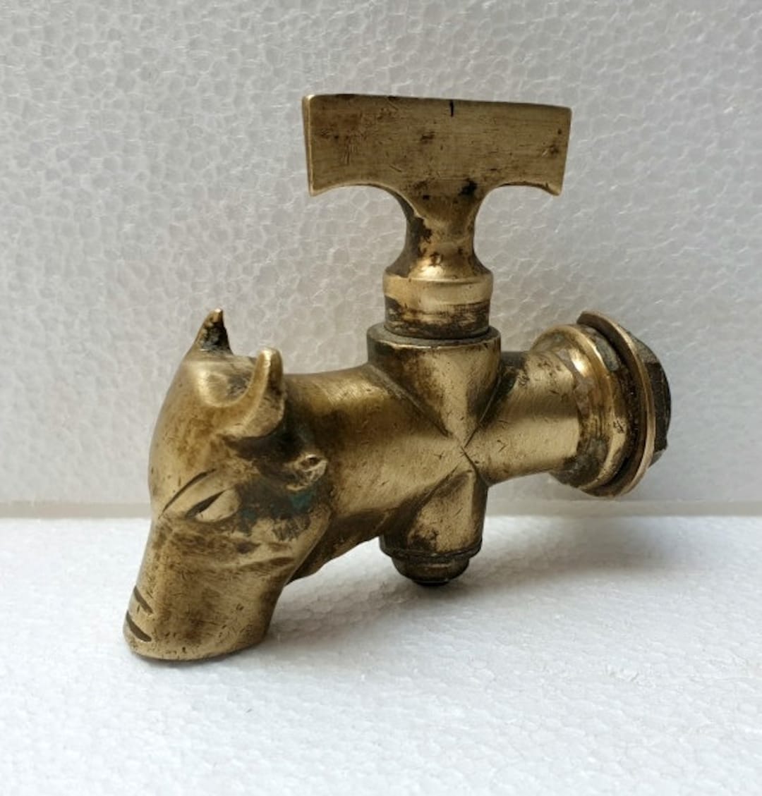 Antique Brass Cow Head Tap Hand Carved Unique Cow Head Tap Old Original ...
