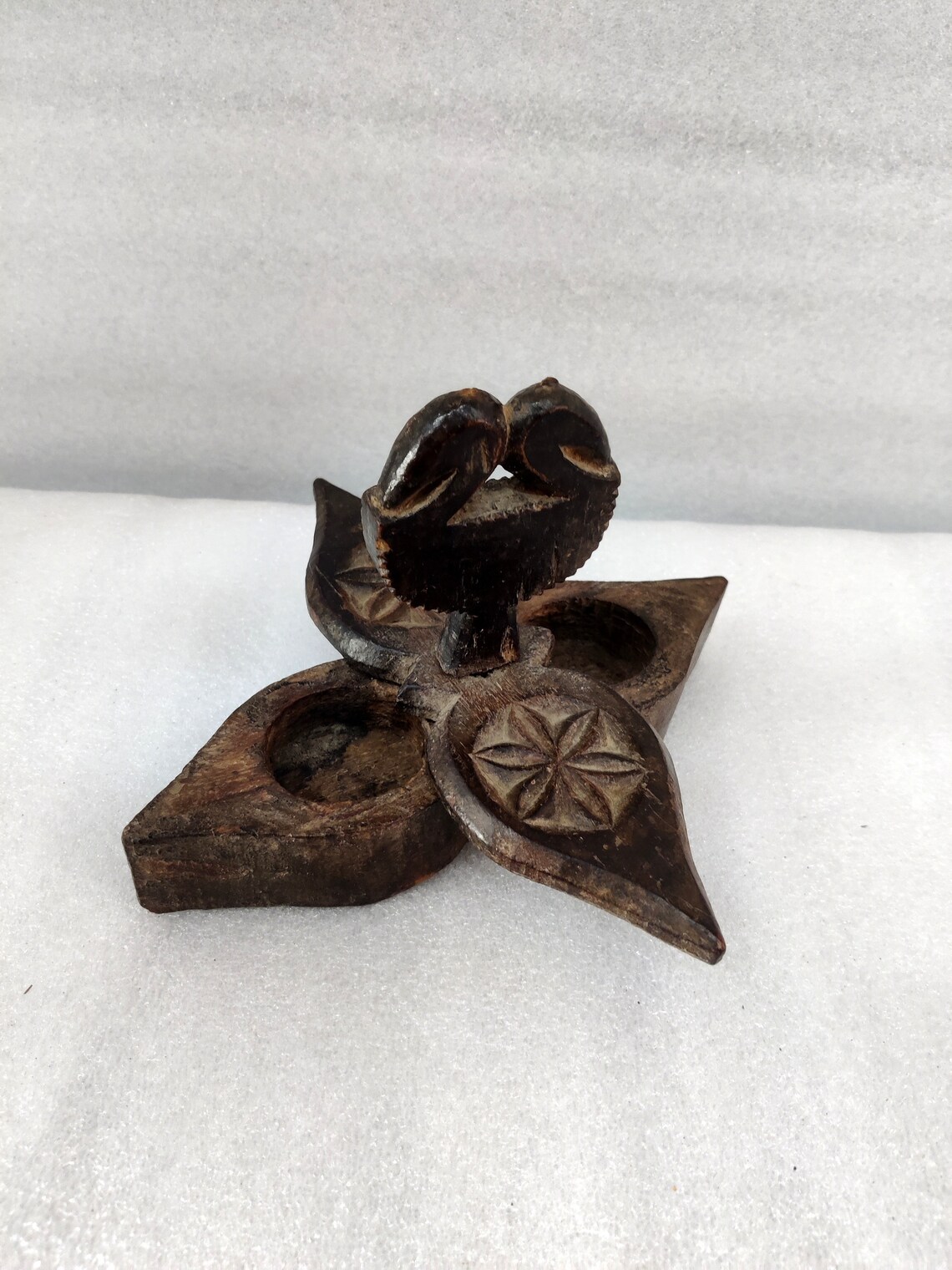 Antique Carved Wooden Spice Tikka Box Wooden Kumkum Box 2 Compartment ...