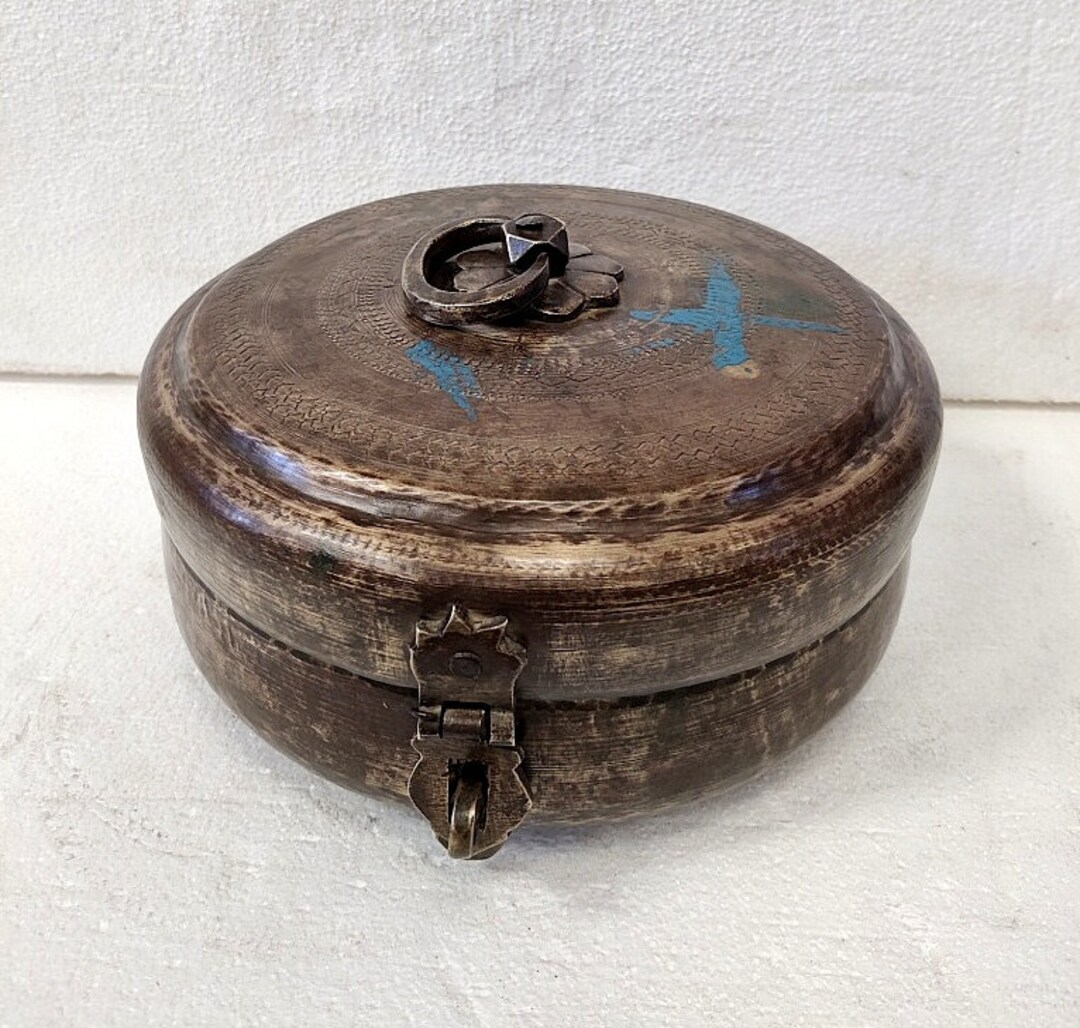 Vintage Original Brass Chapati Box Hand Carved Tiffin Box Unique Shape ...