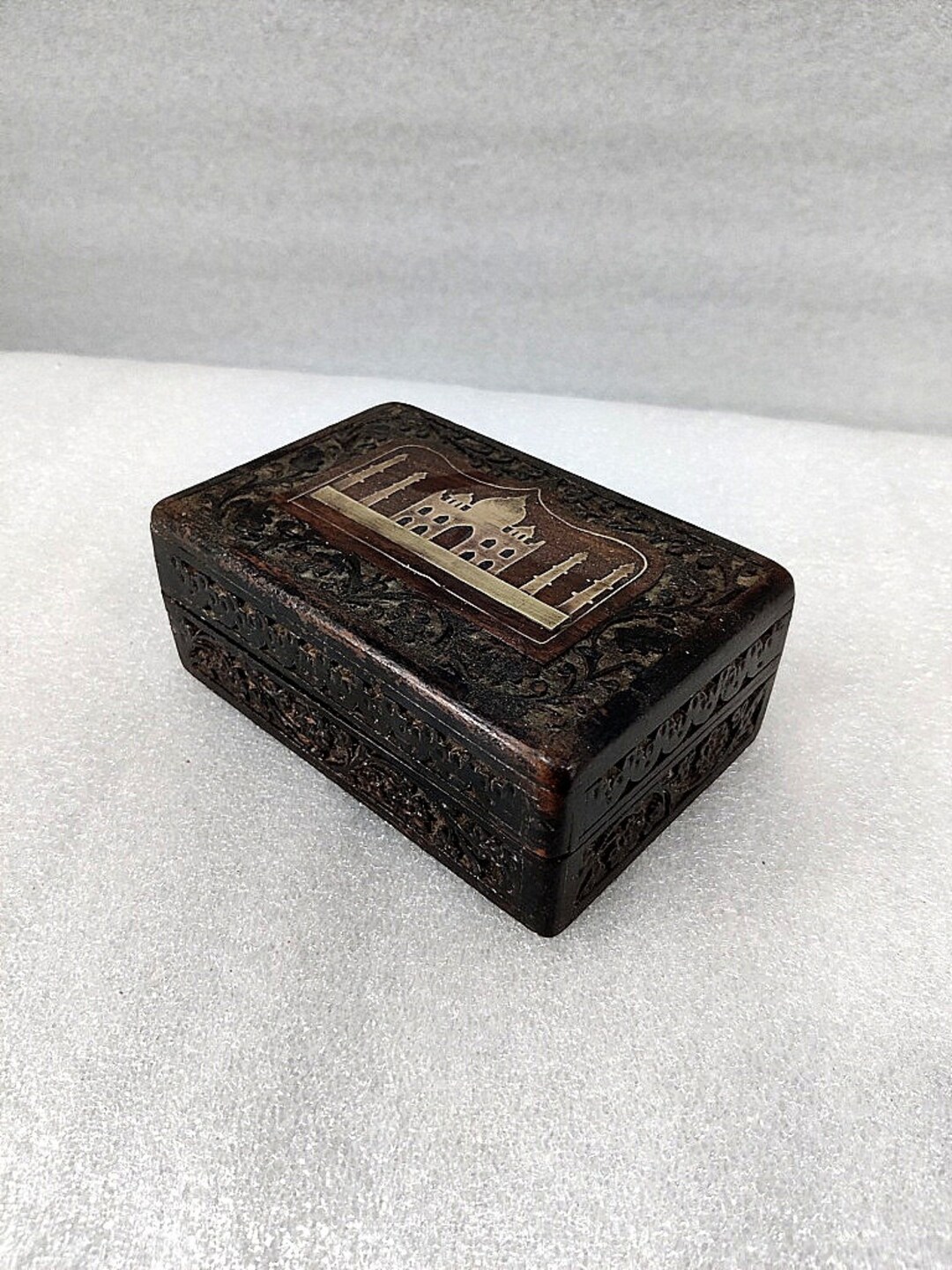Antique Wooden Jewelry Islamic Mughal Box Old Hand Carved Brass Taj ...