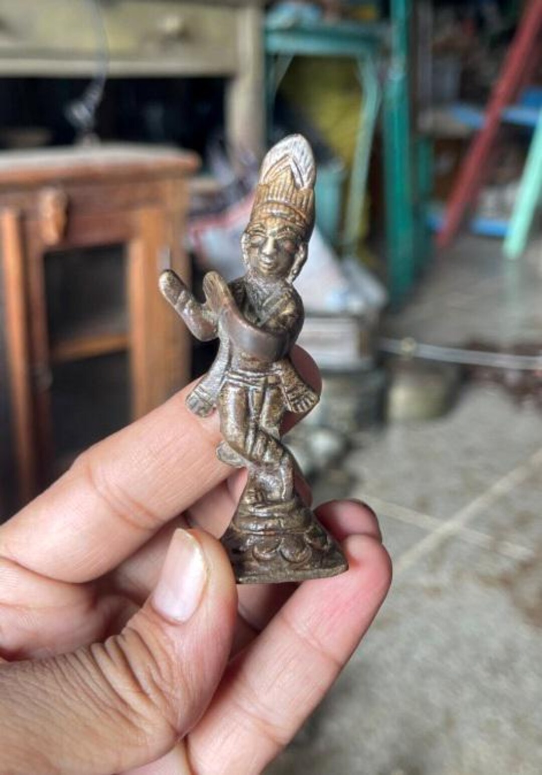 Ancient Old Hand Carved Bronze Hindu God Krishna Thakur Ji Statue ...