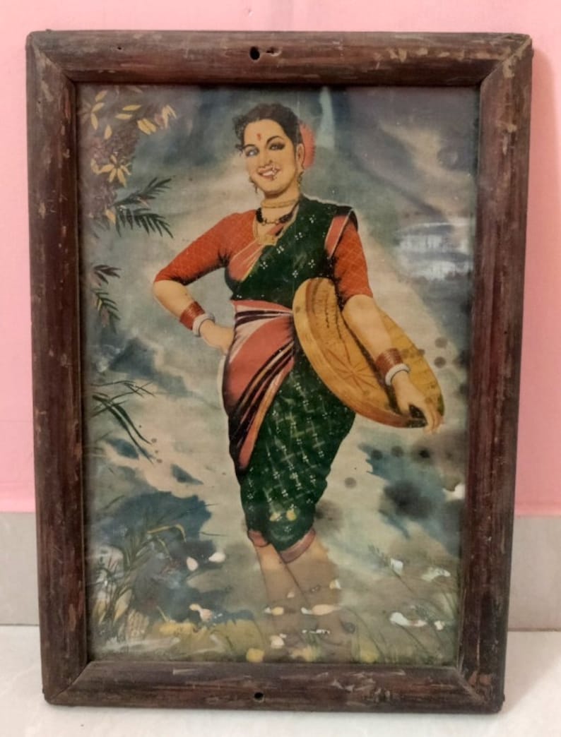 Antique Rare Indian Woman Painting Old Ladi Painting With Frame Wall ...