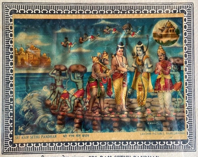 Vintage Old Rare Hindu God Shri Ram Setu Bandhan Beautiful Print With ...