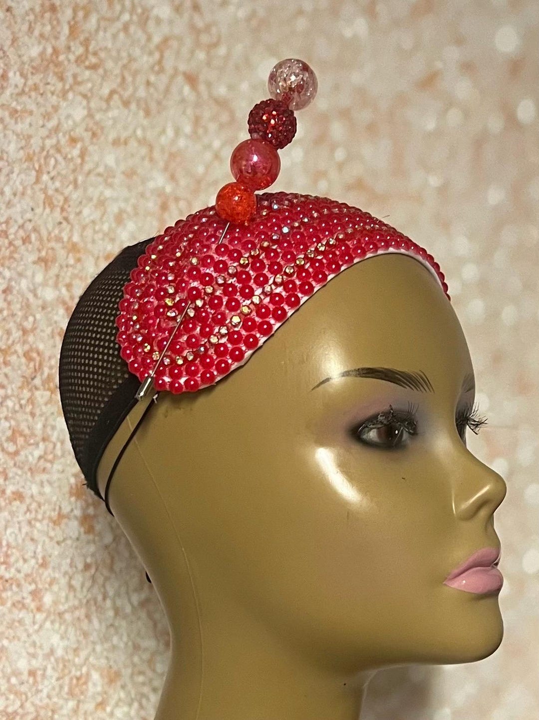 Red Beaded Fascinator Half Hat, Church and Special Occasion Headpiece ...