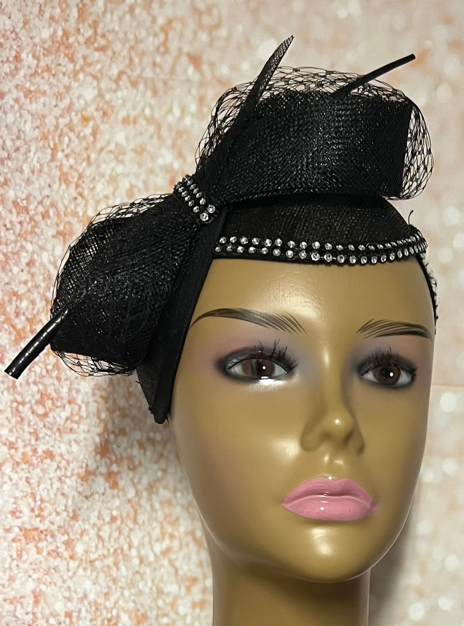 Beautiful Black Sinamay Bling Half Hat Fascinator for Weddings, Church ...