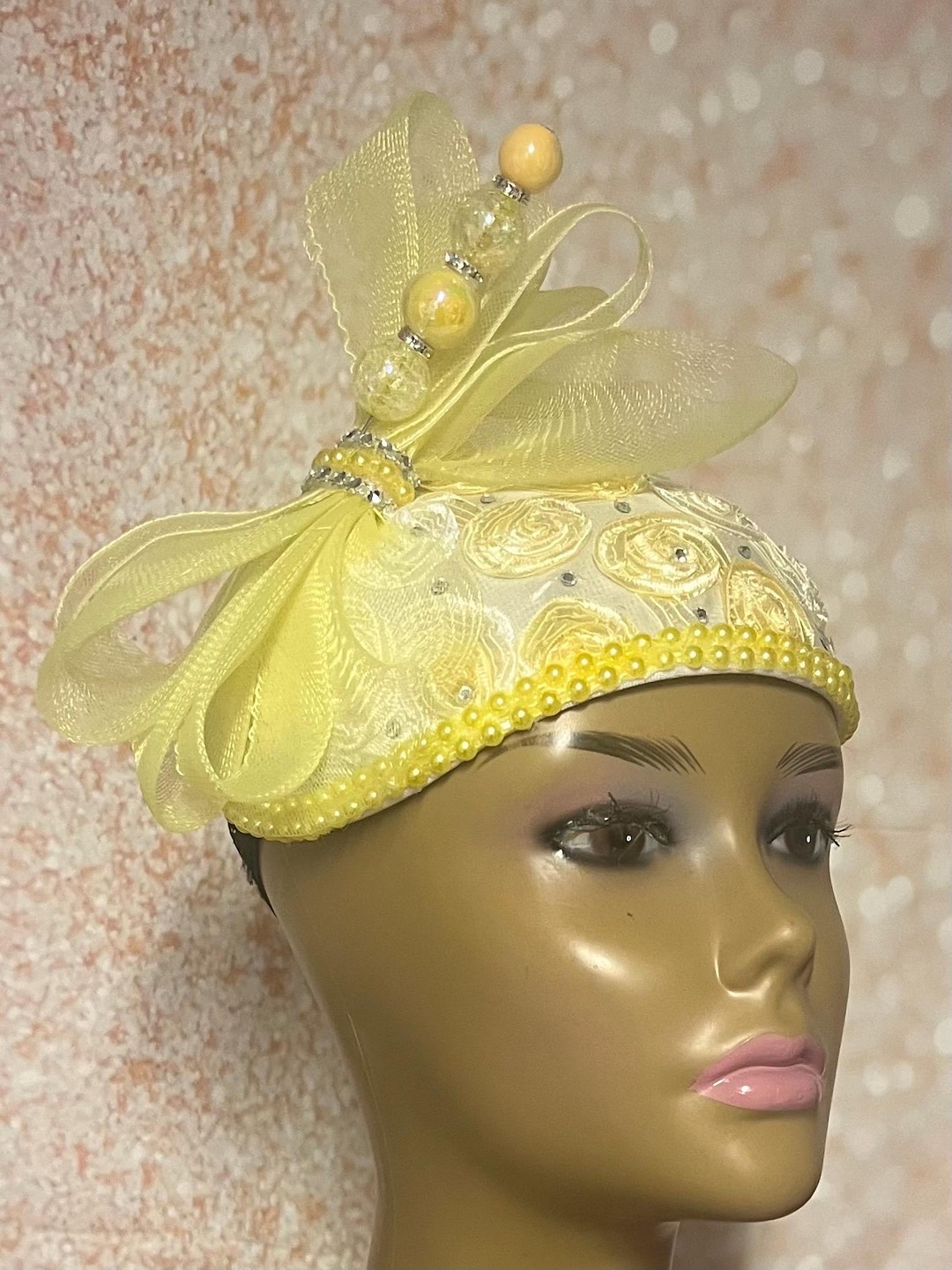 Yellow Fascinator Full Hat, Church Head Covering, Headwear, Tea Parties ...