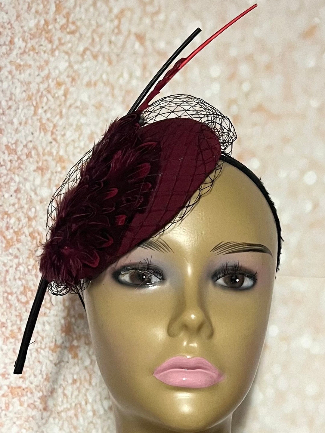 Burgundy Fascinator Cocktail Half Hat for Church, Weddings, Tea Parties ...
