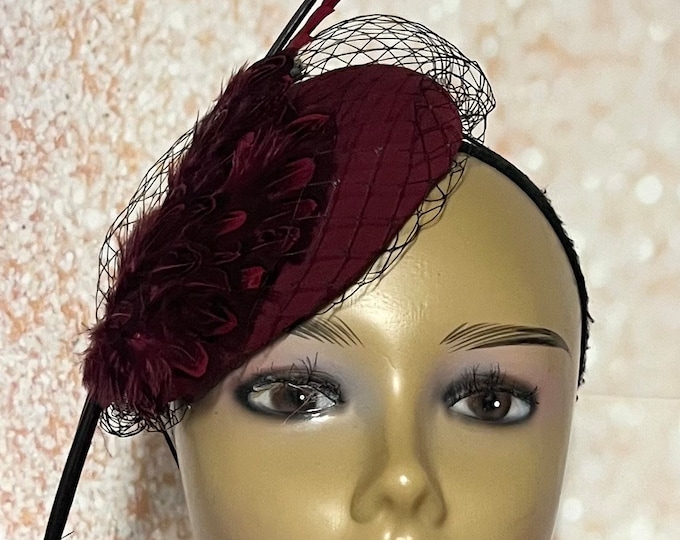 Burgundy Fascinator Cocktail Half Hat for Church, Weddings, Tea Parties ...