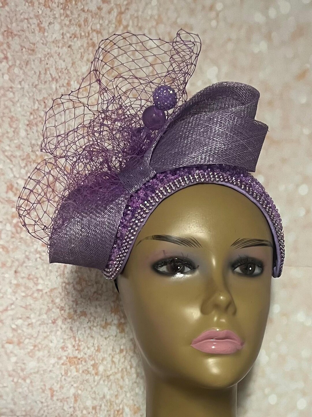 Lavender Beaded Sequin Headband Three Quarter Hat: Church Wedding Head ...
