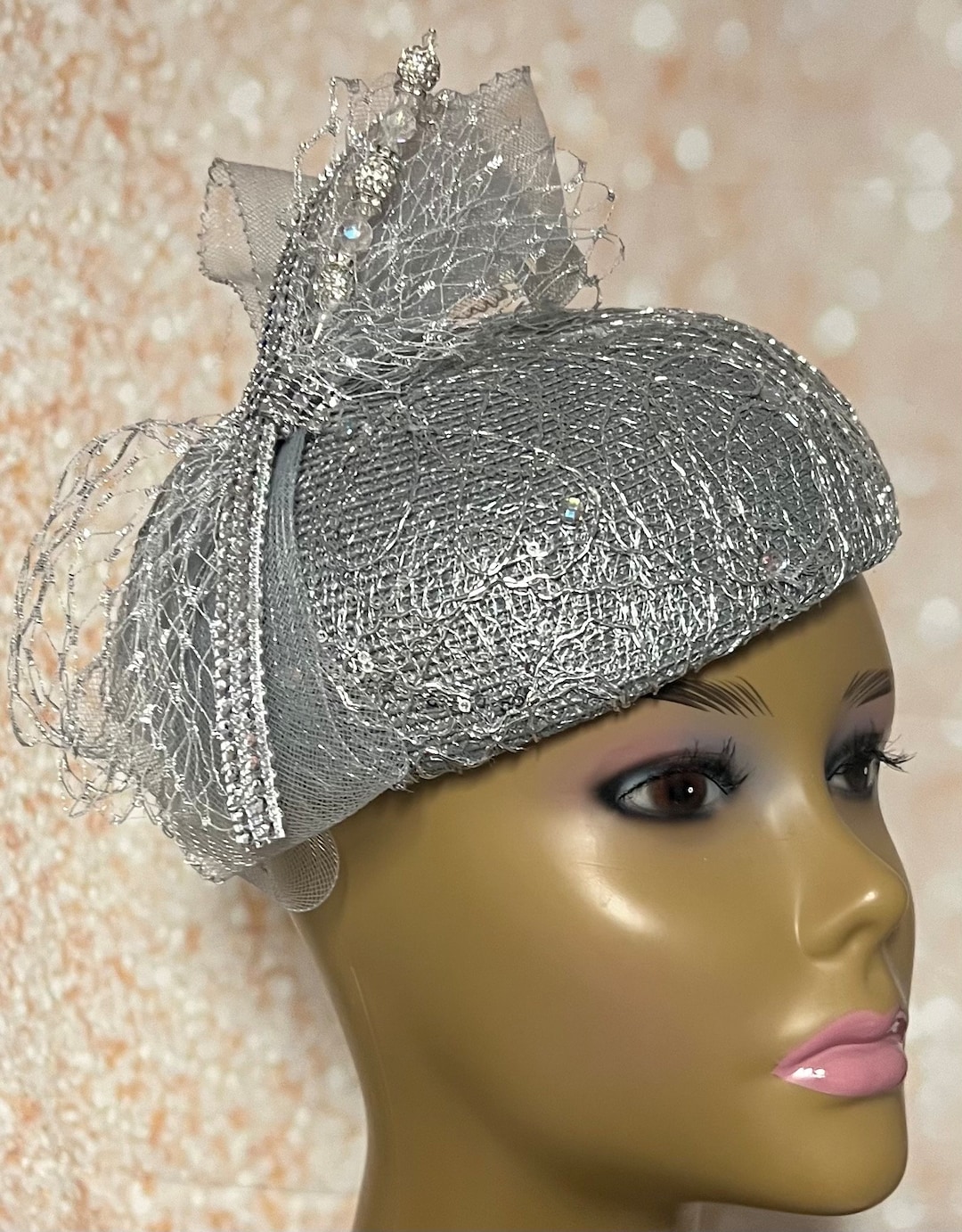Silver/gray Rhinestone Crystal Bling Fascinator Hat for Church ...