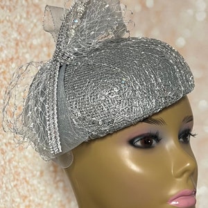 Silver/gray Rhinestone Crystal Bling Fascinator Hat for Church ...