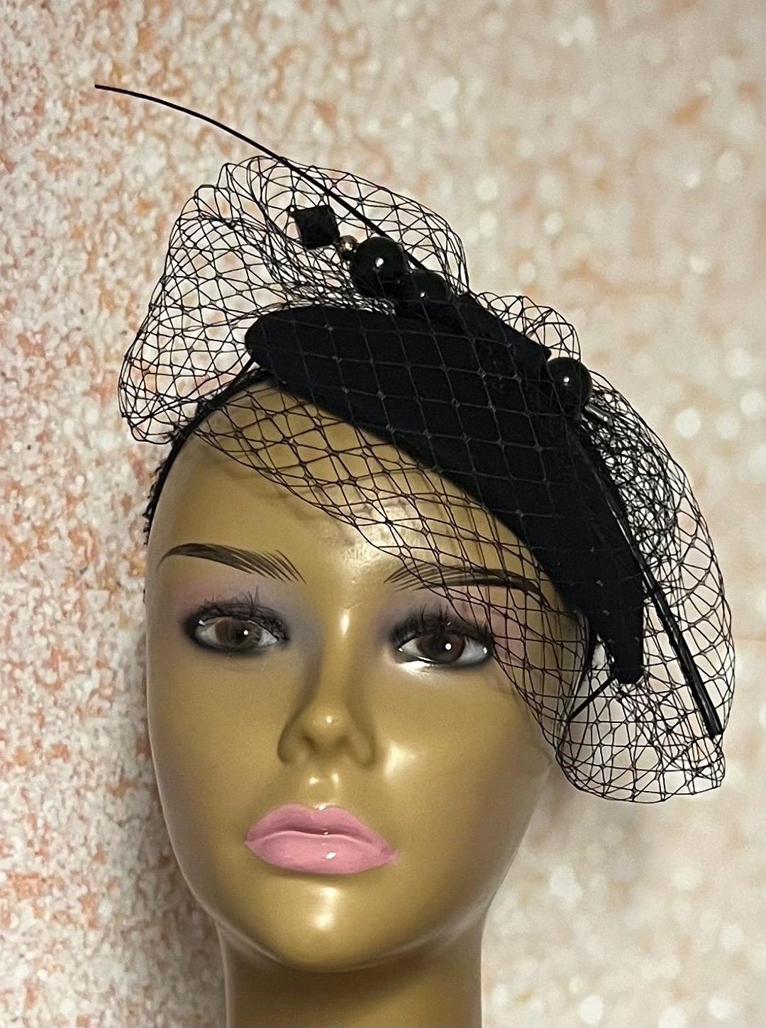 Black Felt Teardrop Fascinator Half Hat for Church Head Covering ...