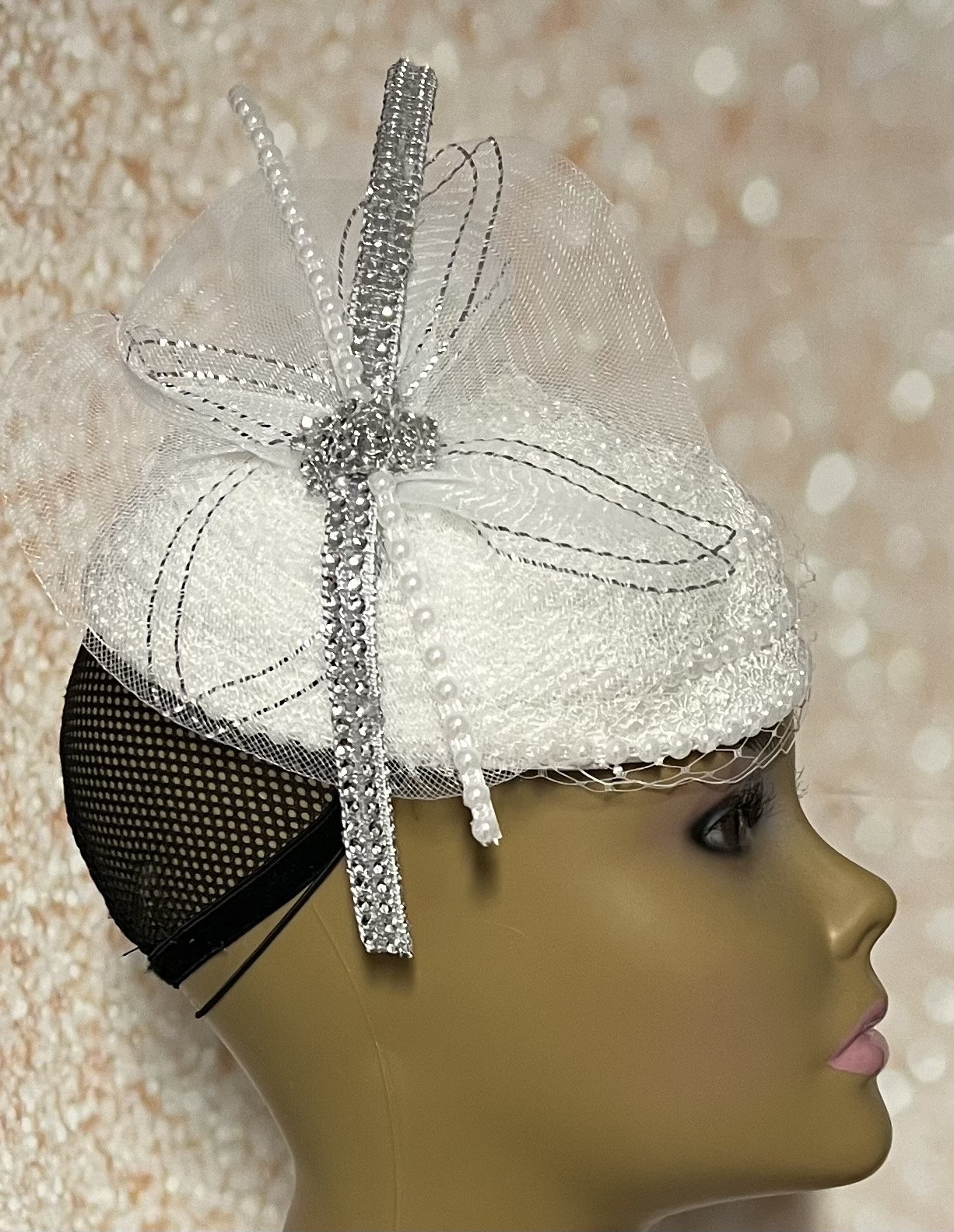 White Lace and Pearl Half Hat Fascinator for Weddings Church - Etsy