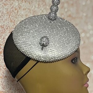 Rhinestone Silver Bling Button Cocktail Fascinator Half Hat for Church ...