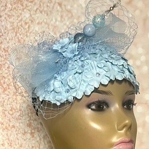 Blue Flower Fascinator Light Blue Half Hat for Church Head Covering ...