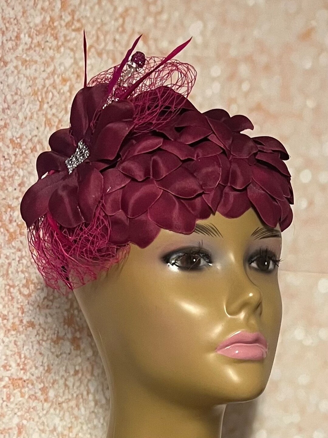 Burgundy Flower Fascinator Half Hat for Church, Weddings and Other ...