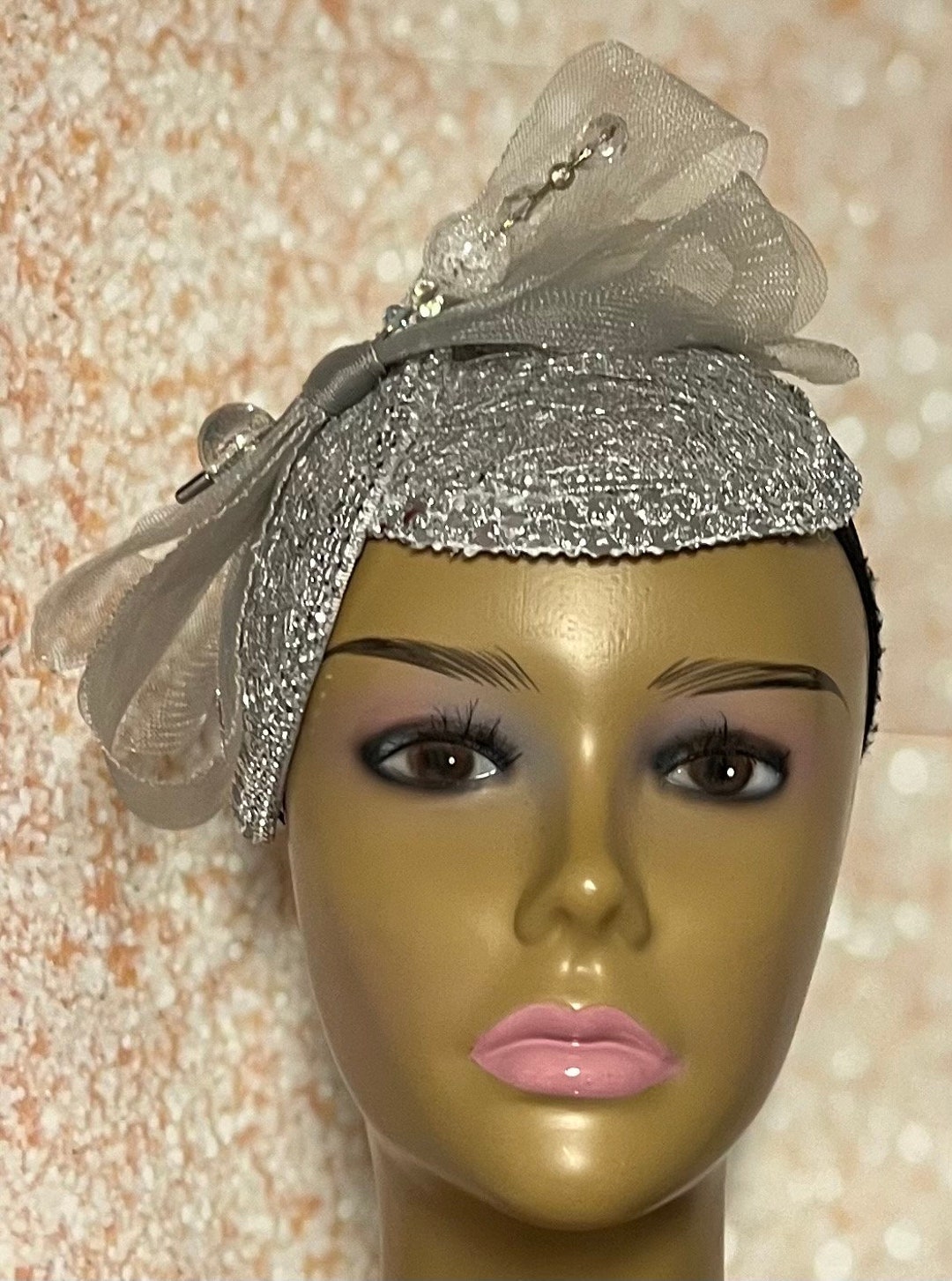 Silver Mesh Sinamay Shiny Bling Fascinator Half Hat for Church, Tea ...