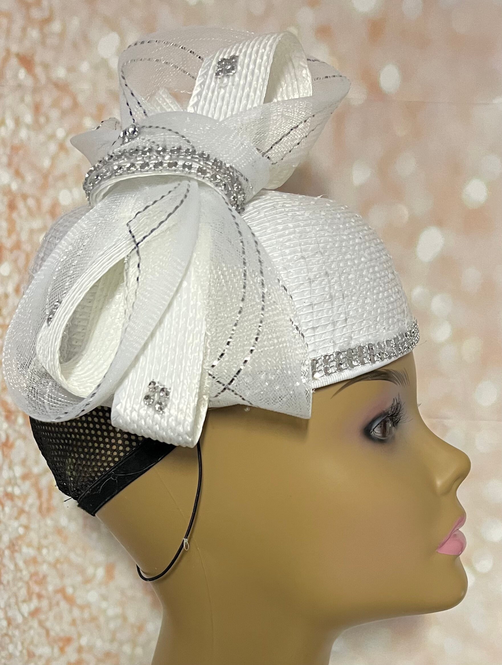 White Hat for Church, Wedding, Mother of the Bride, Head Covering, Tea ...