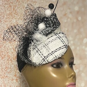 Black and White Striped Tweed Fascinator Half Hat for Church Head ...