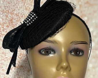 Black Beaded Half Hat Fascinator for Weddings, Church and Special ...