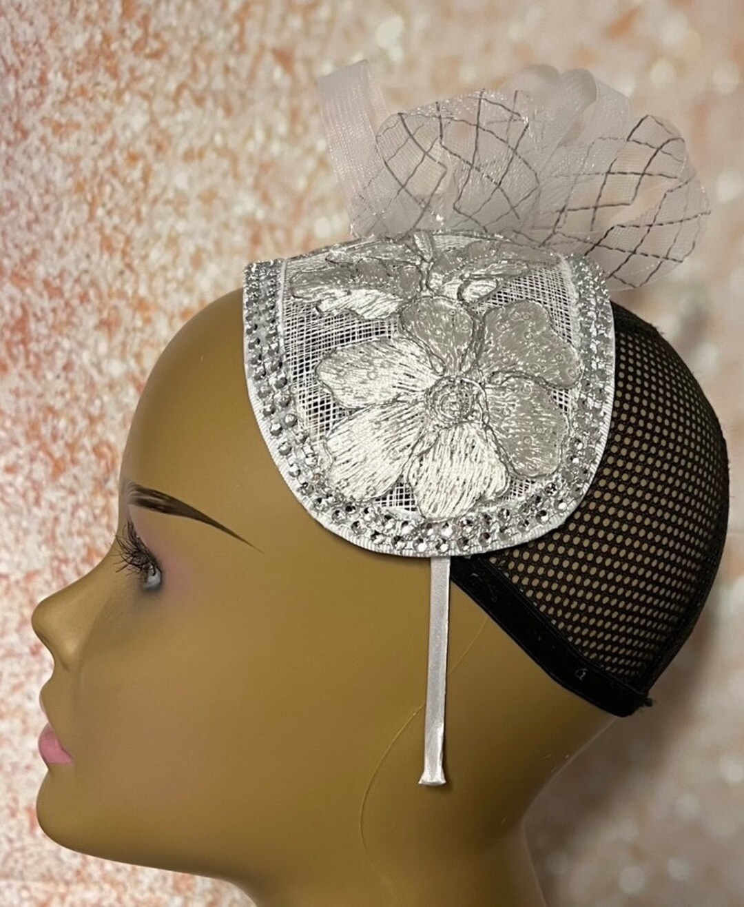 White Sinamay Lace Sequin Headband Fascinator for Weddings - Etsy