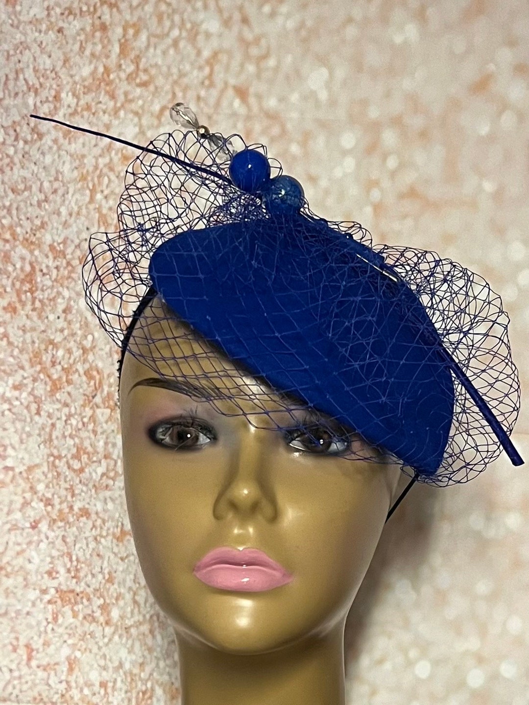 Blue Felt Teardrop Fascinator Half Hat for Church, Royal Blue Felt Hat ...