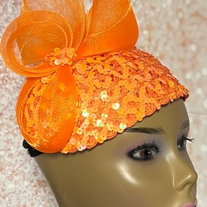 Orange Sequin Half Hat Fascinator for Church Head Covering, Wedding ...