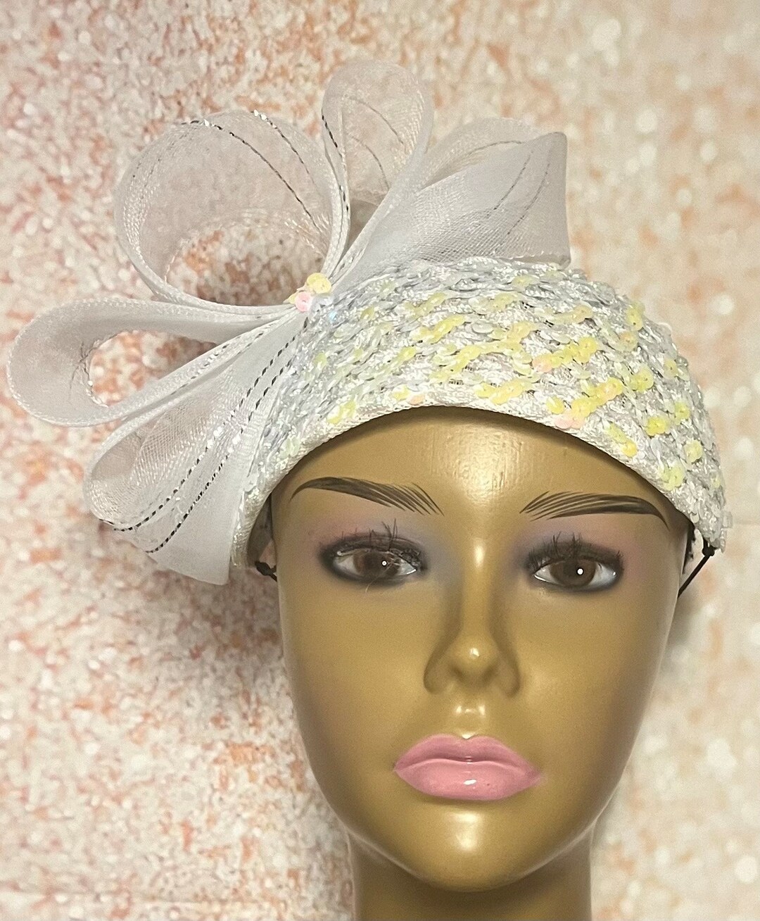 White Iridescent Sequin Fascinator Half Hat for Church, Weddings, Tea ...