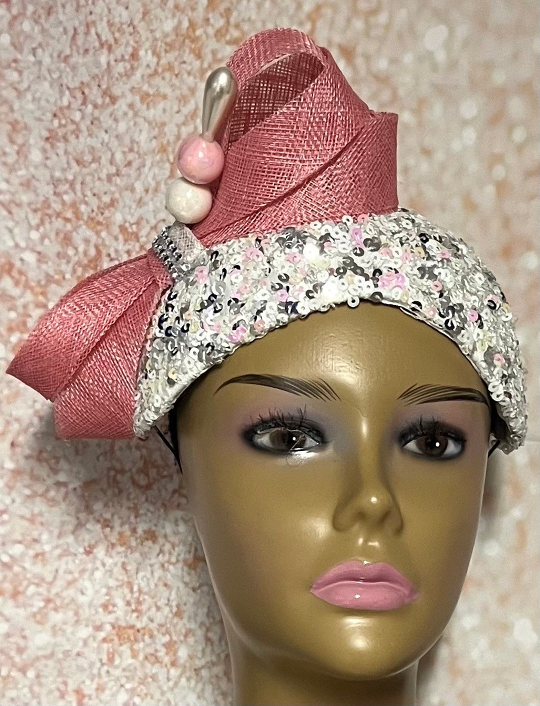 Pink Sequin Fascinator, Light Pink Half Hat for Church Head Covering ...