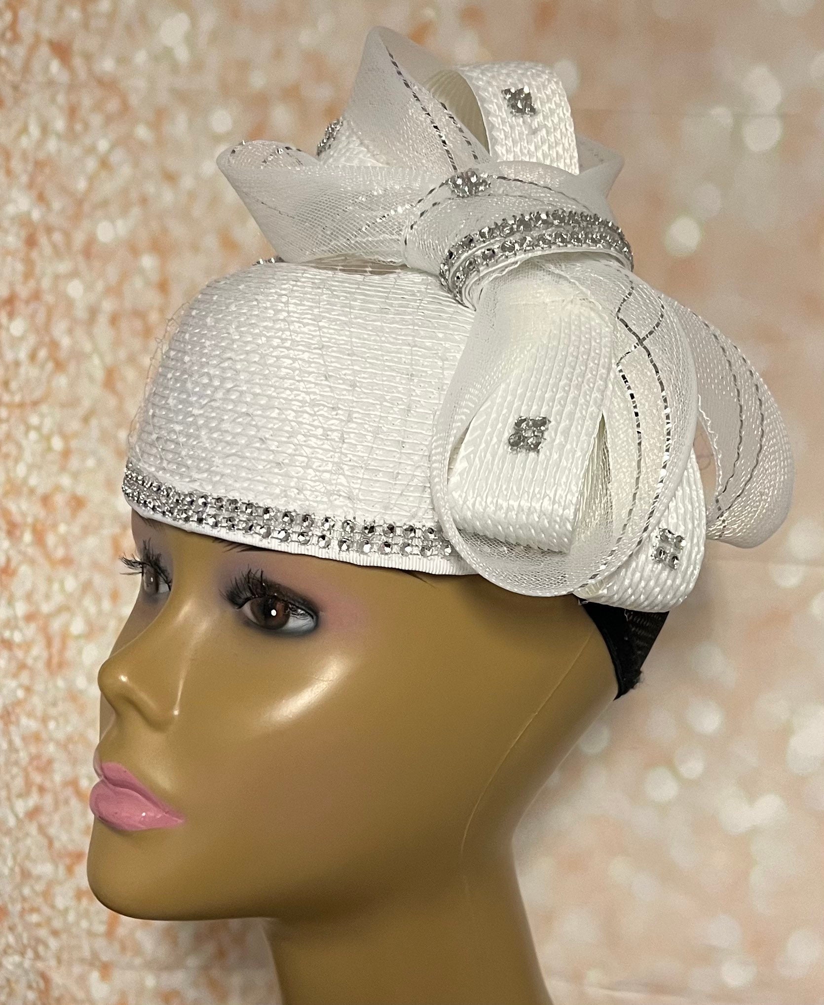 White Hat for Church, Wedding, Mother of the Bride, Head Covering, Tea ...
