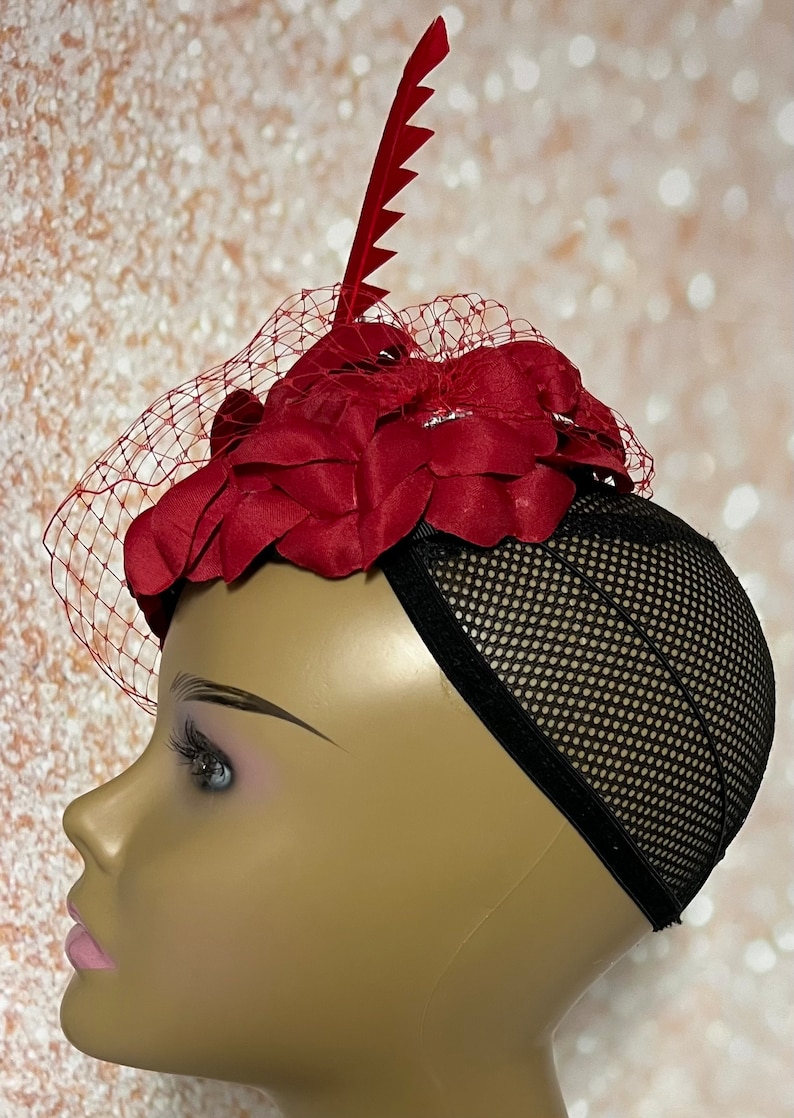 Red Flower Fascinator Half Hat, Weddings, Church, Tea Parties, and ...