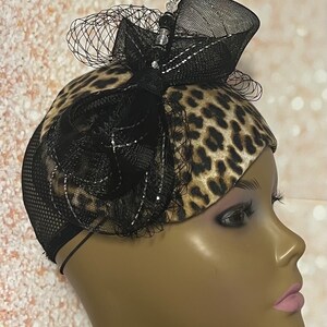 Leopard Print Fascinator Half Hat for Church Head Covering, Tea Party ...